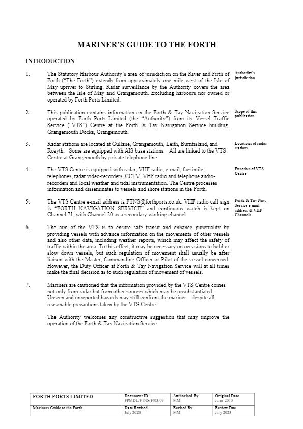 Mariner's Guide to the Forth | Forth Ports